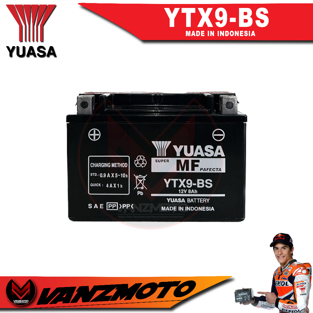 Yuasa YTX9-BS (MF9-B, GTX9-BS, ETZ9R) Motorcycle Battery (INDONESIA) best for KTM duke 200/390 ...