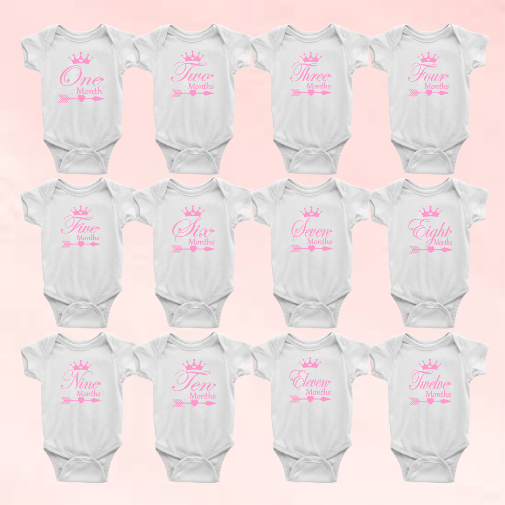 Crown text monthly milestone ( baby onesie ) | Shopee Philippines