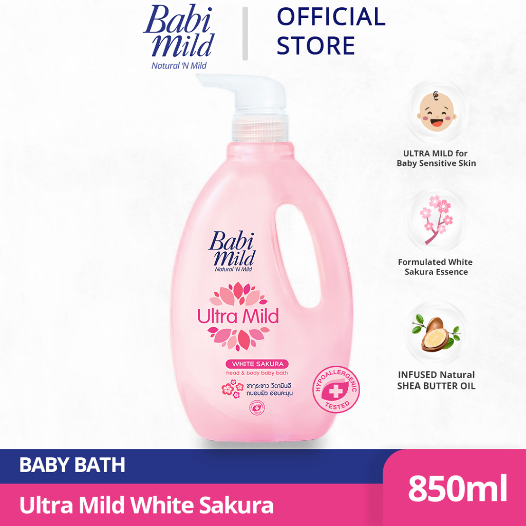 Babi Mild ULTRA MILD White Sakura 850ml Head & Body Bath - Natural N' Mild - Baby Essentials ...