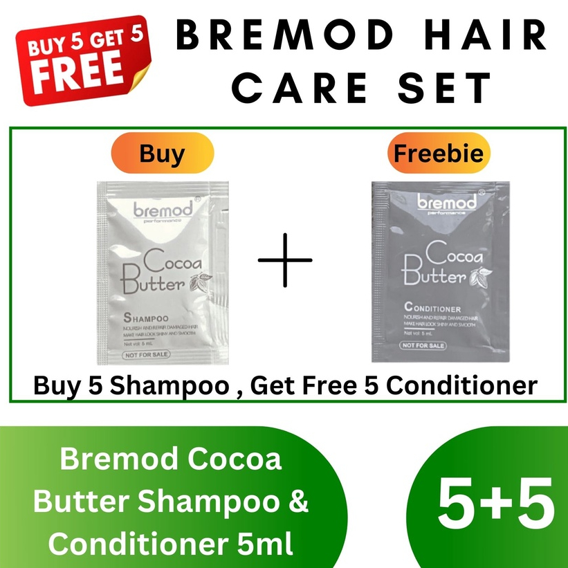 Buy 5 Get 5 Free Bremod Cocoa Butter Shampoo OR Conditioner Sachet 5ml ...