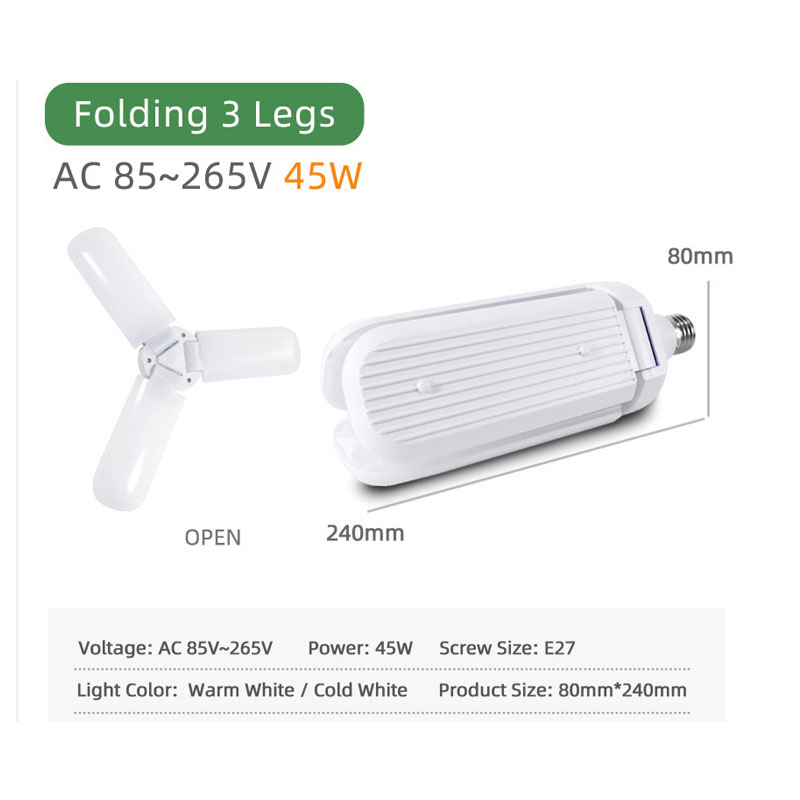Kingdo 45W 6500K AC170-265V Foldable Fan Blade LED Light Bulb | Shopee ...