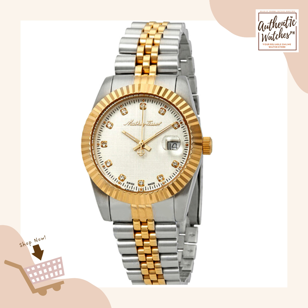 Mathey-Tissot D810BI Mathey III Quartz Crystal White Dial 32mm Yellow ...