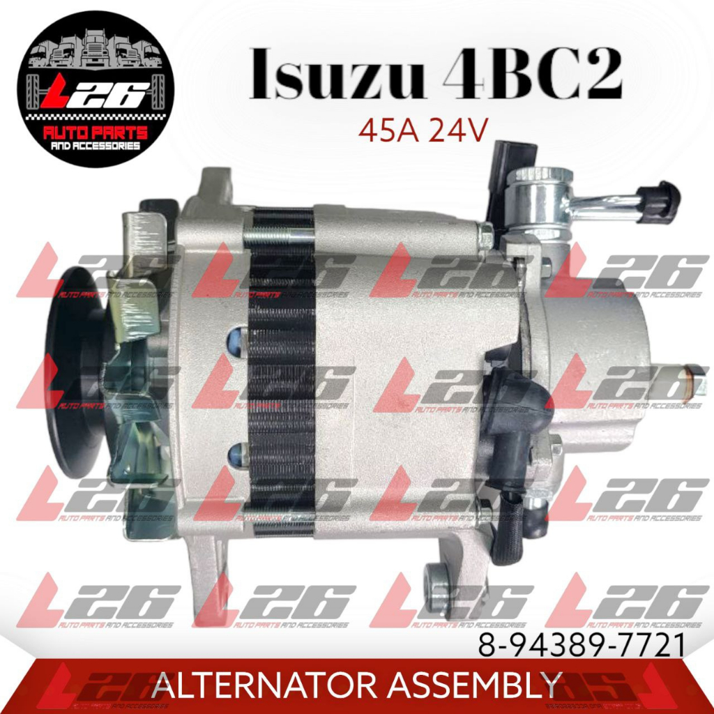 ISUZU 4BC2 ALTERNATOR ASSEMBLY 24V / 45A Single Pulley w/ Vacuum ...
