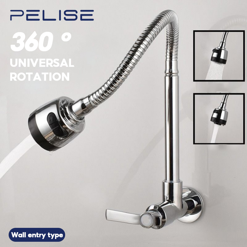 Pelise Wall Mounted Kitchen Faucet Sink Universal Flexible Single Cold ...