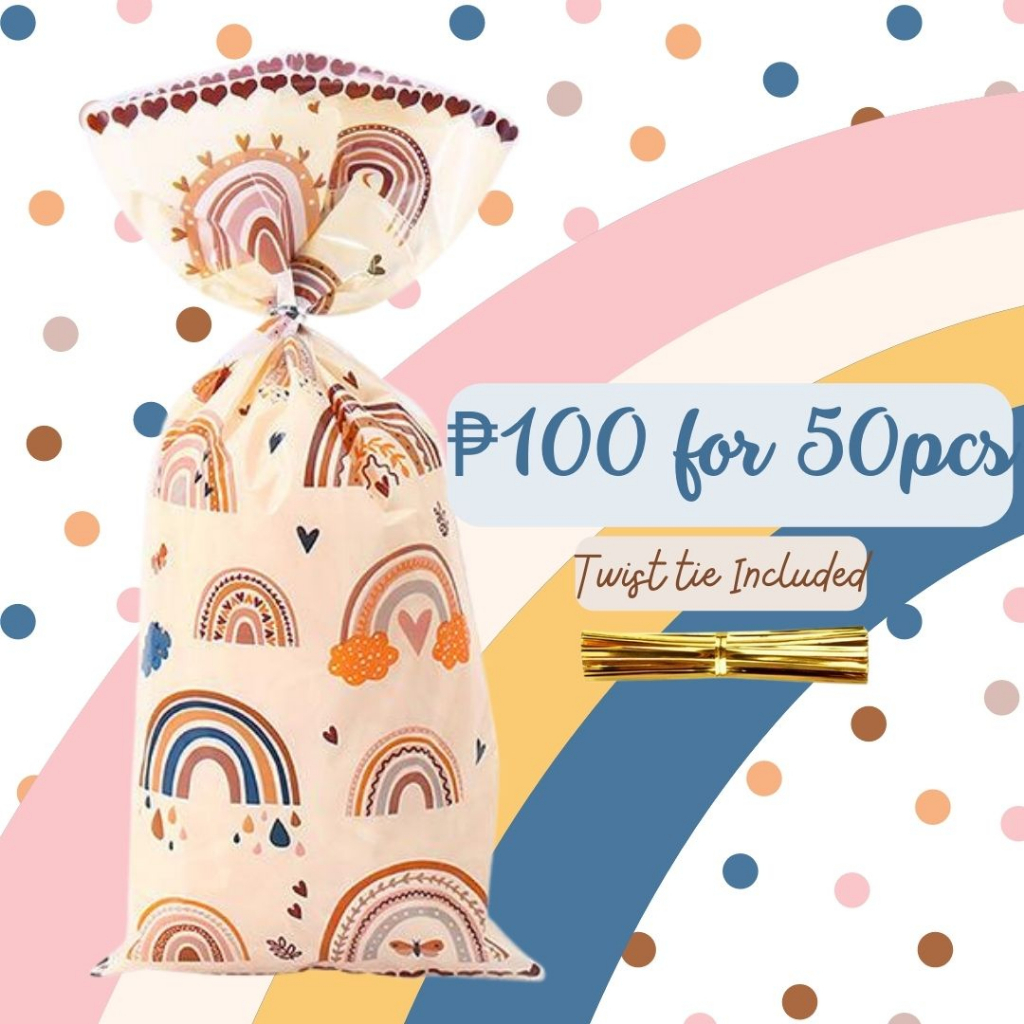 FP1696 (50PCS)Rainbow Boho 12X27 CM Plastic Goodie Bags Party Candy ...