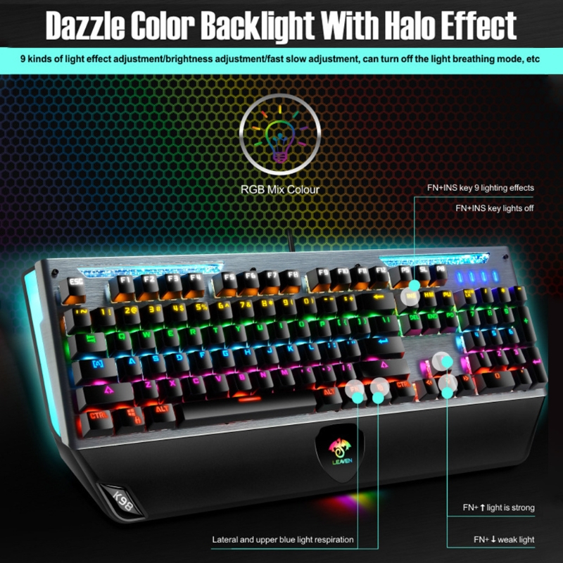 K98 Metal Mechanical Game Keyboard for PC Laptops LED Backlit USB Wired ...