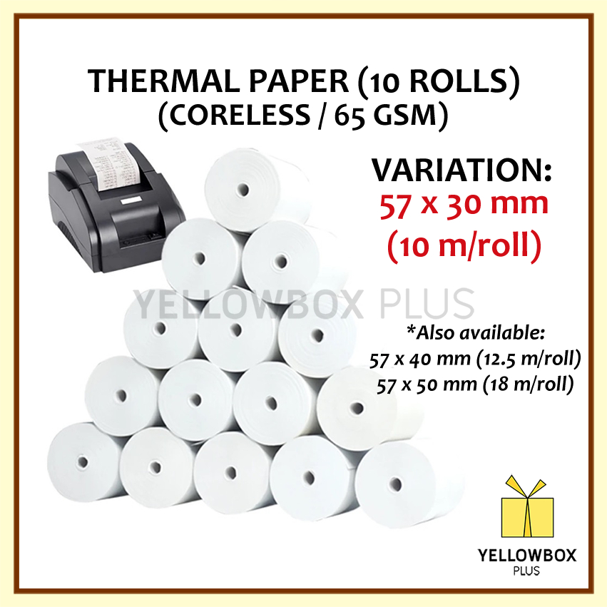 Thermal Paper Coreless 10 rolls 57x30 POS Receipt Paper 65gsm thermal printer 57x40 57x50 ...