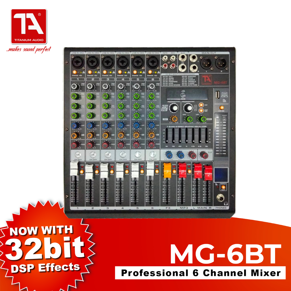 Titanium Audio MG-6BT Mixer / Professional 6 Channel Mixer / 32-BIT DSP ...