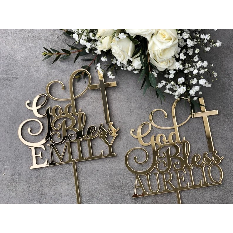Cake Toppers Christening Customized Gold Acrylic | Shopee Philippines