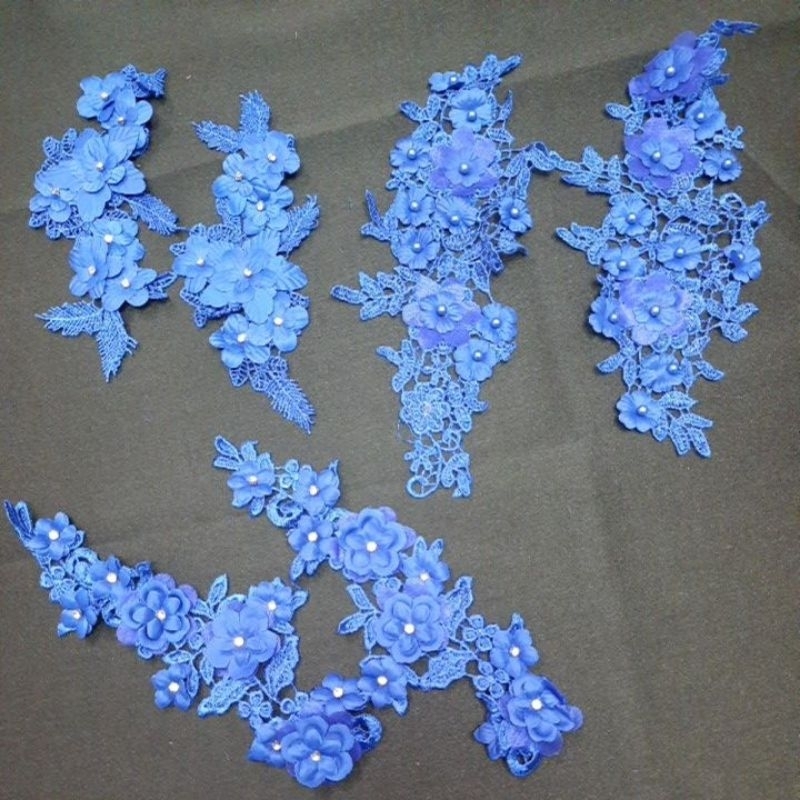 ROYAL BLUE Floral Patching Lace (Per Pair) | Shopee Philippines