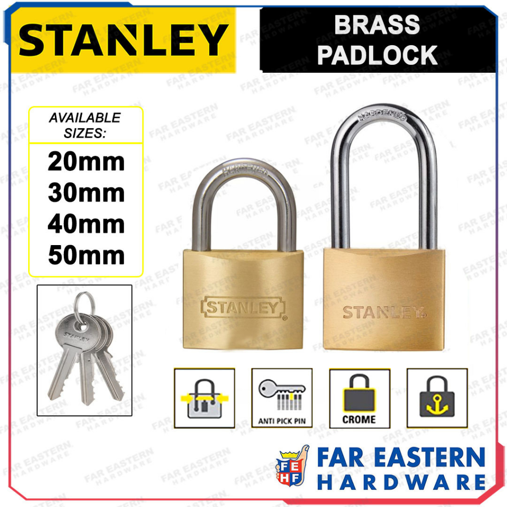 STANLEY Brass Padlock / Long Shackle 20mm | 30mm | 40mm | 50mm Door ...