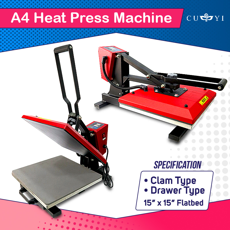 A4 Size CUYI Heat Press Machine 15x15inches Flatbed Drawer Type / Clam ...