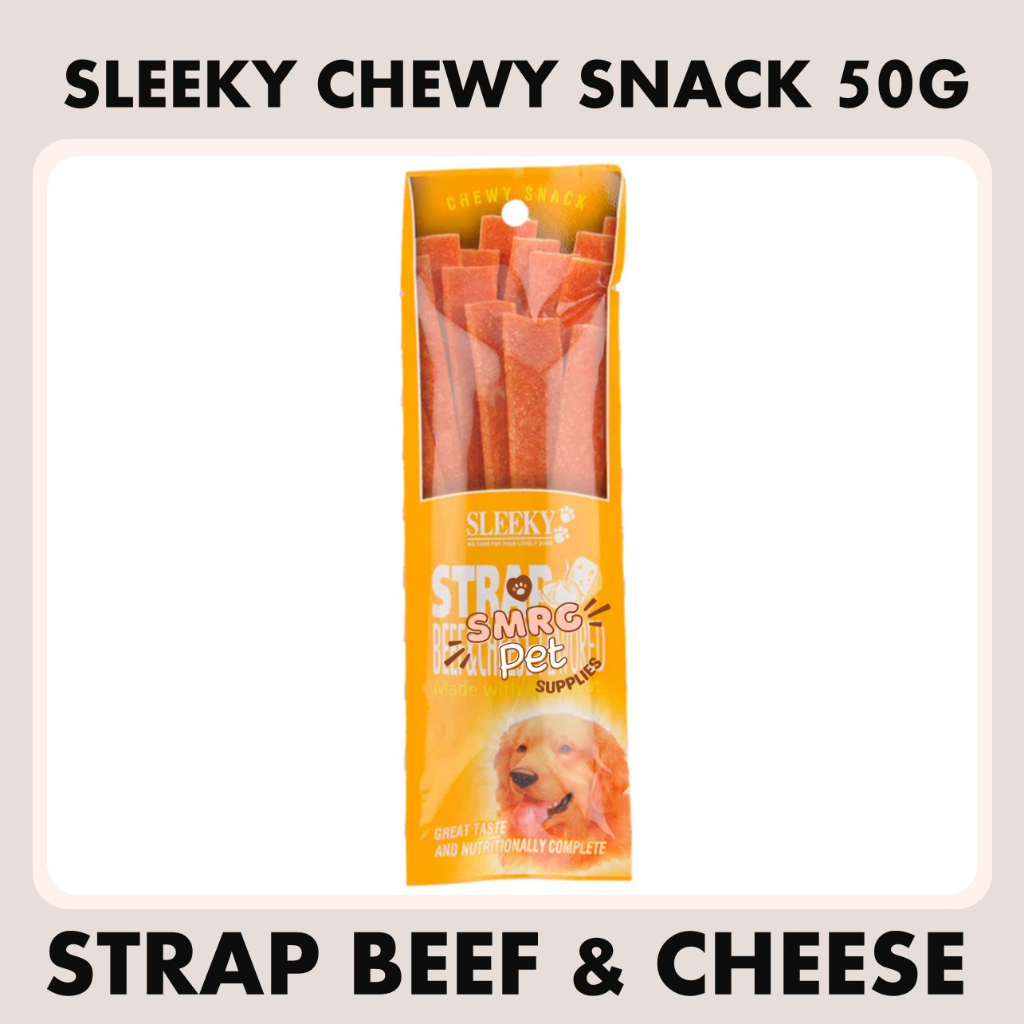 Sleeky Chewy Snack Strap Stick Dog Treats 50g Bacon Beef Beef & Cheese ...