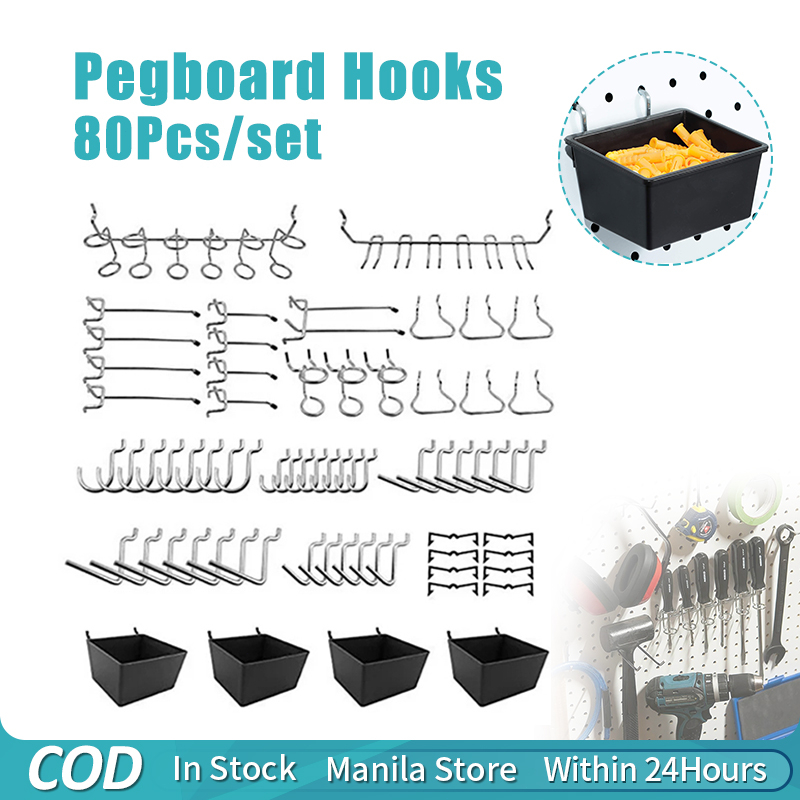80pcs Pegboard Hooks Assortment with Pegboard Bins, Peg Locks, for ...