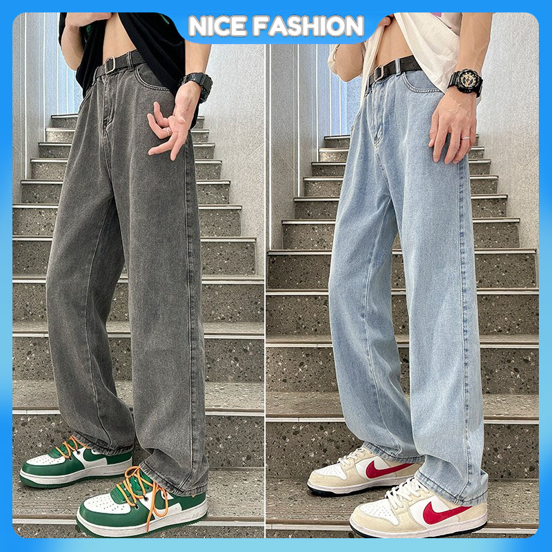 [M-3XL]Baggy Pants Denim Jeans Men Straight leg slacks Loose Korean ...