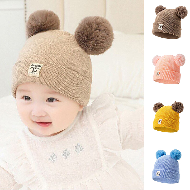Baby Girls Beanies Hats Children Kid Infant Cap With Two Balls For Boys ...