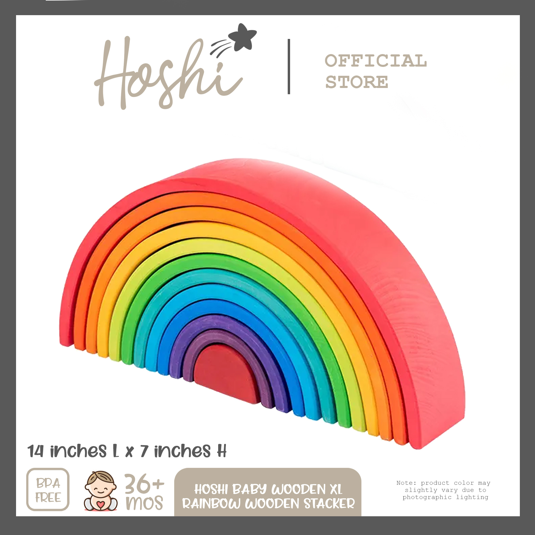 Hoshi Baby Wooden XL Giant Rainbow Stacking Toy, Montessori Wooden ...