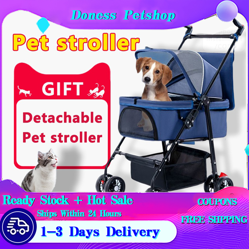 Foldable pet stroller outdoor lightweight detachable travel pet ...