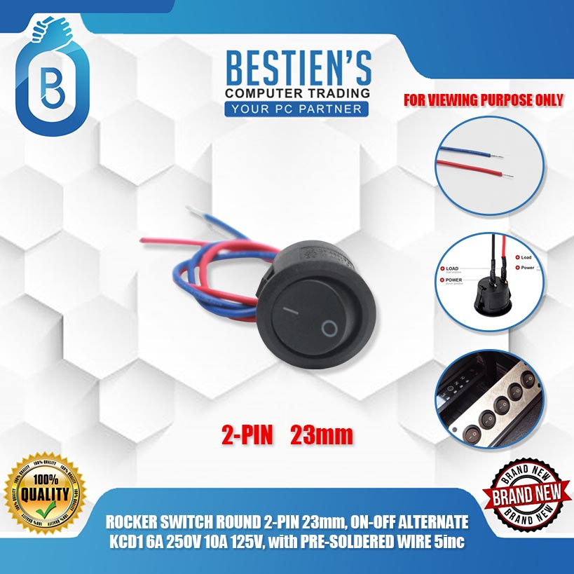 ROCKER SWITCH ROUND 2-PIN 23mm, ON-OFF ALTERNATE, KCD1 6A 250V 10A 125V ...