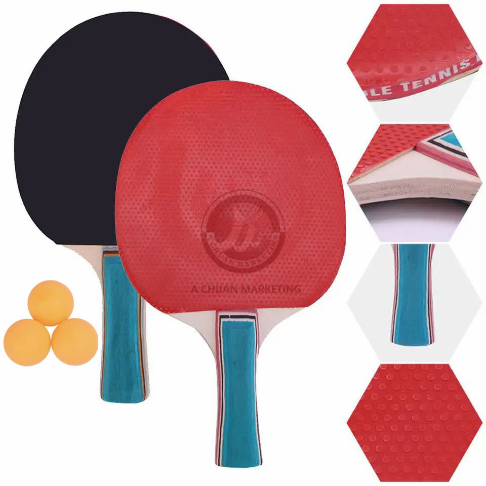Wooden Table Tennis Racket Ping Pong Paddle Set with 2 Bats and 3 Ping ...