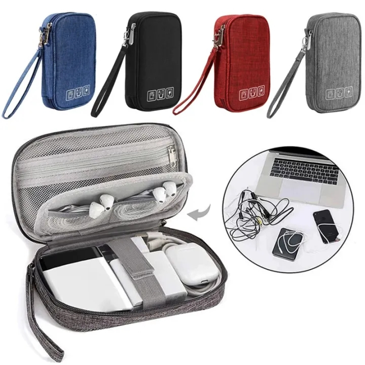 Double Layer Travel Organizer Portable Cable Storage Pouch Gadget Bag ...