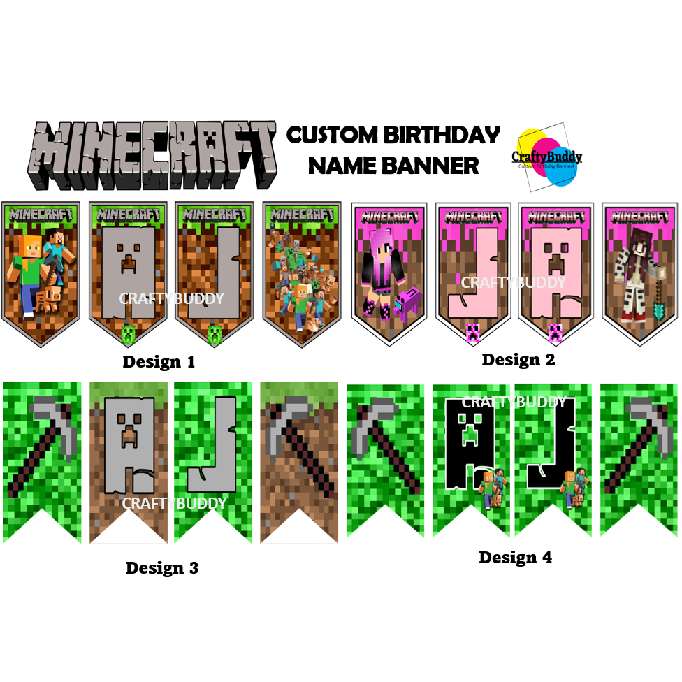 MINECRAFT birthday name banner buntings (SOLD PER FLAG/PIECE) | Shopee ...