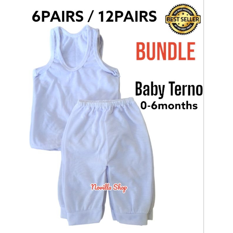 12PAIRS /6PAIRS Plain White Sando & Pajama for Baby Boy 0-6months ...