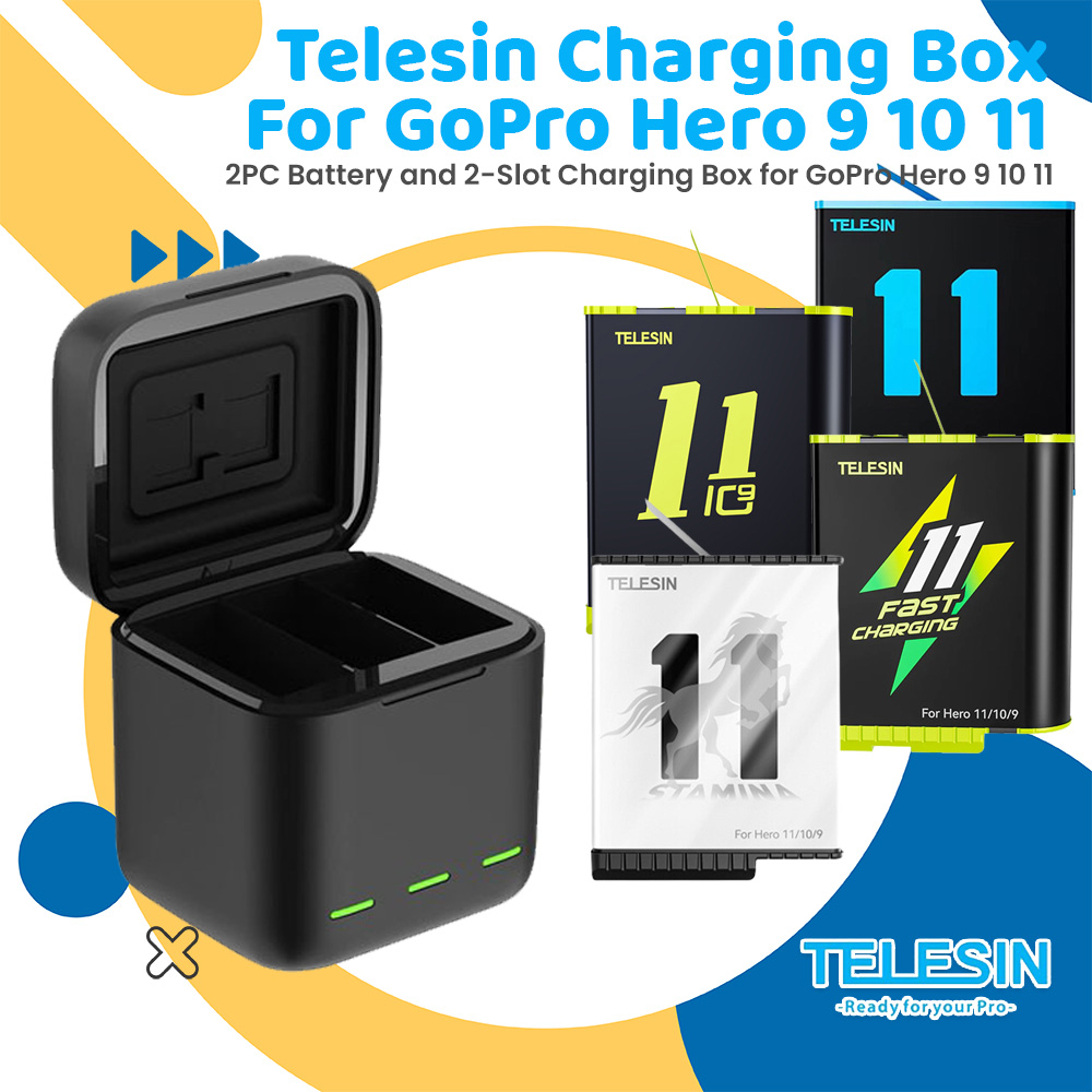 TELESIN Battery Charging Box Kit For GoPro Hero 12 11 10 and 9 Action ...