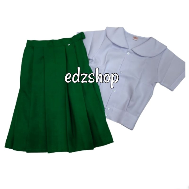 blouse&skirt set. Emerald green school uniform. | Shopee Philippines