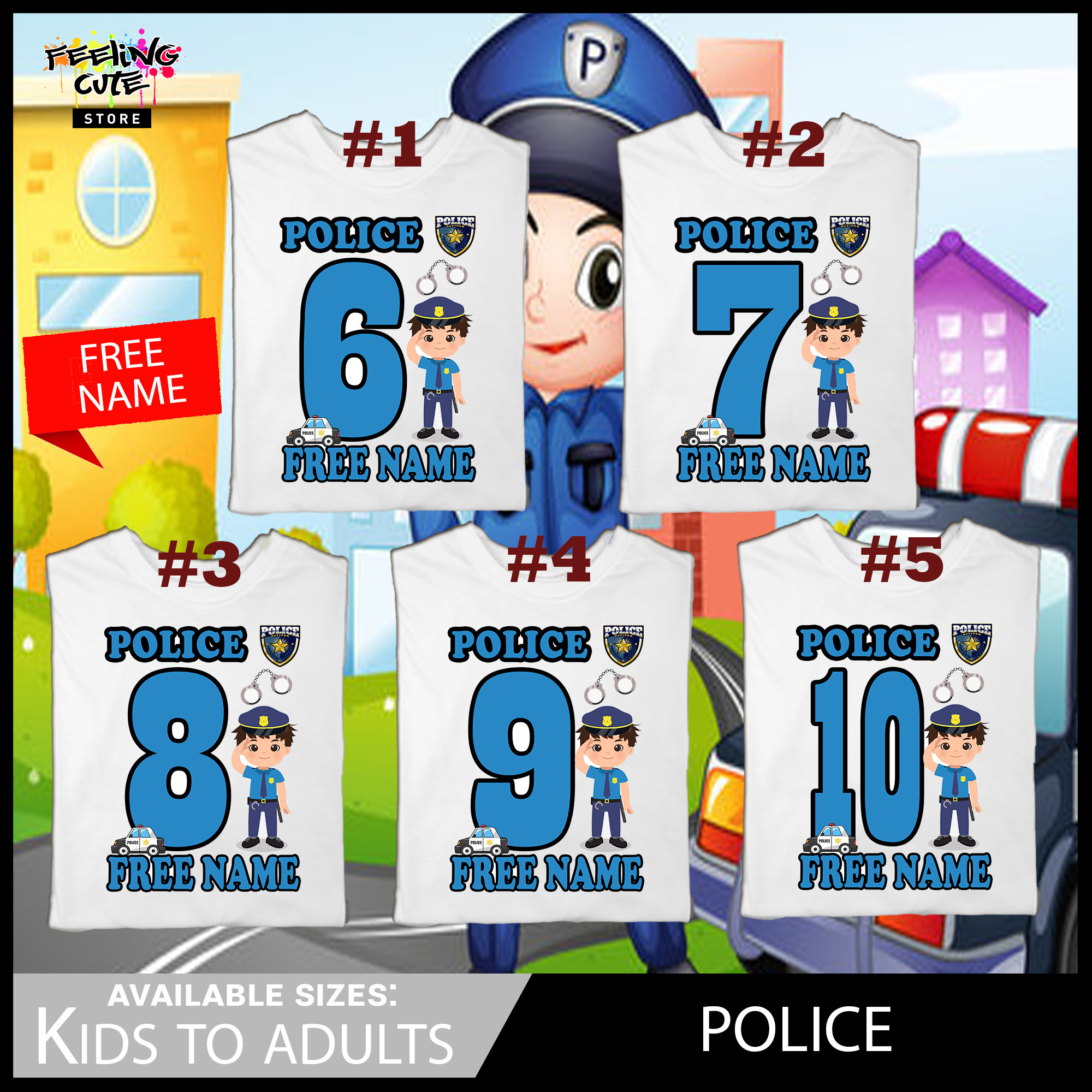 Police Birthday Theme Number Shirt 678910 For Kids to Adults Unisex ...