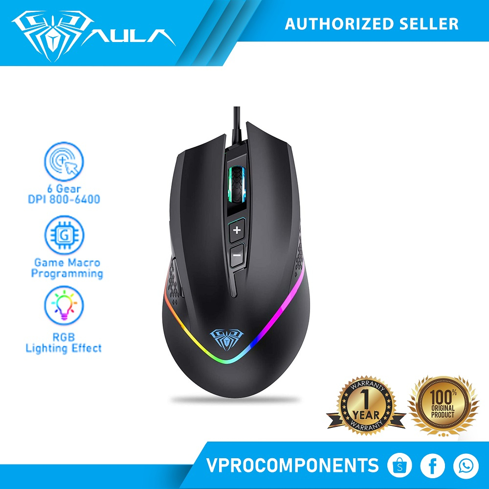 AULA F805 RGB Colorful Lighting Gaming Mouse 6 Gear DPI, 7 Programmable ...