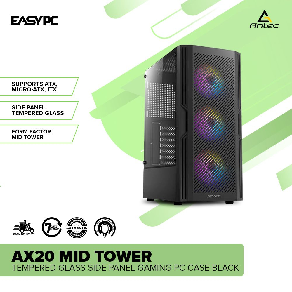 EasyPC| Antec AX20 Mid Tower Tempered Glass Side Panel Gaming PC Case ...