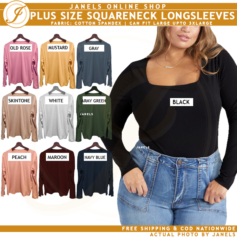 Plus Size Alora Squareneck Longsleeve Top Square Neck Basic Blouse | Shopee Philippines