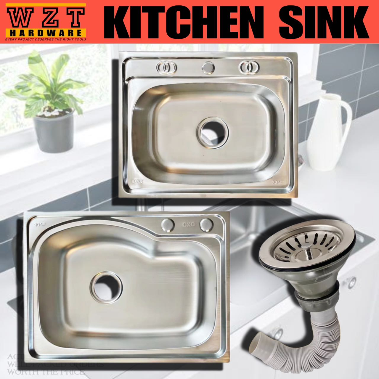 Sus-304 Stainless Steel Kitchen Sink with Free Accessory Strainer ...