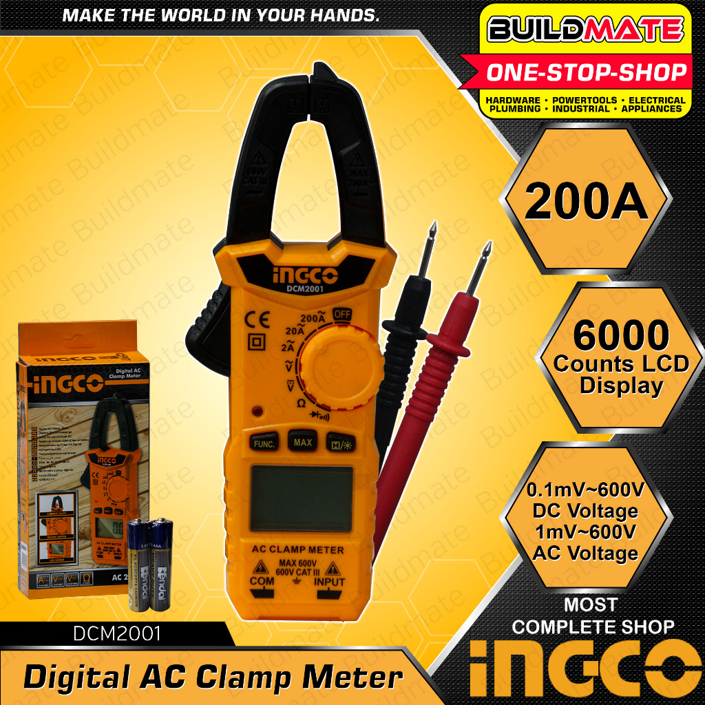 BUILDMATE Ingco Digital Clamp Meter Tester AC 2000C Current Volt ...