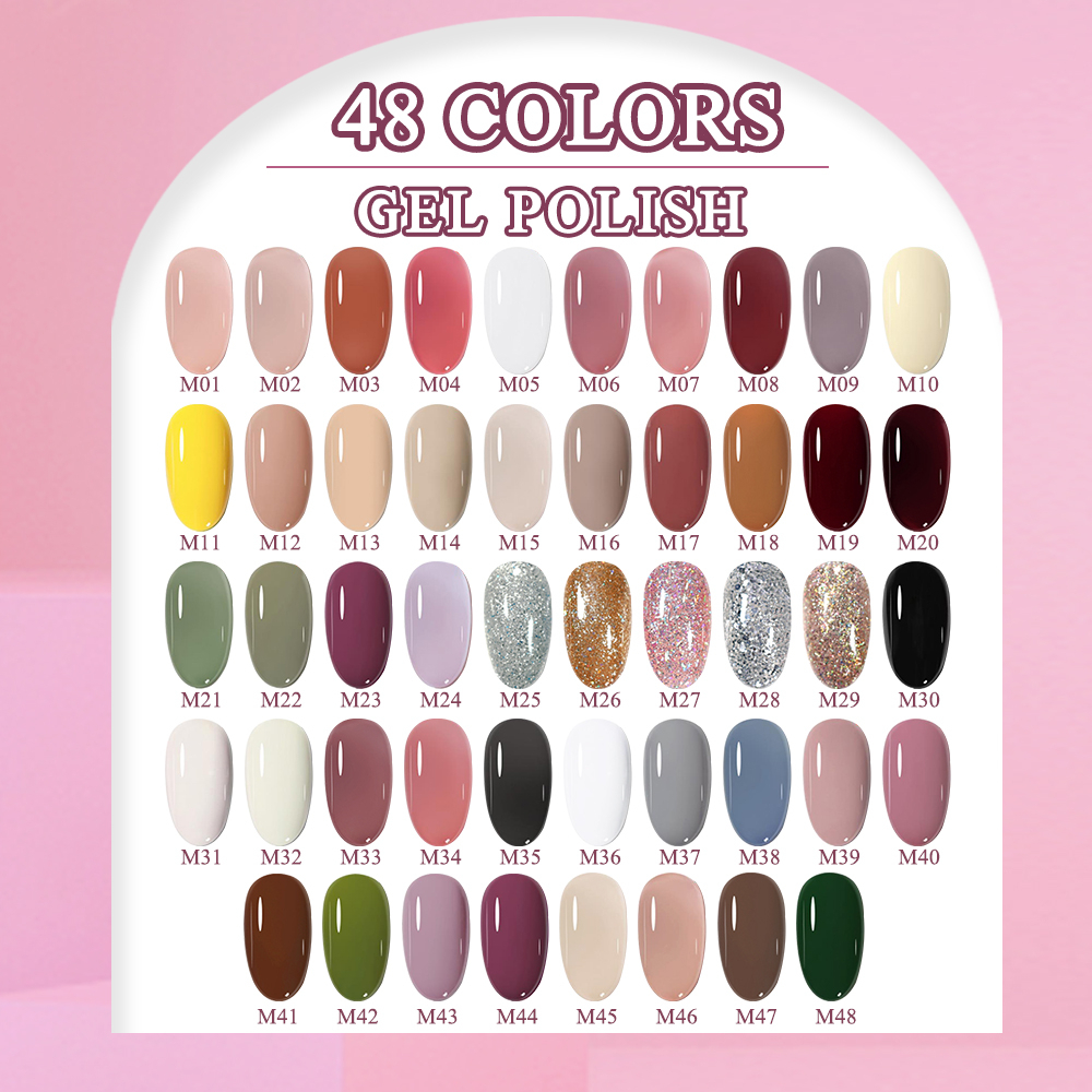 Gel Nail Polish 48 Colors Soak Off UV /LED Nail Lamp Base Top Coat Gel ...