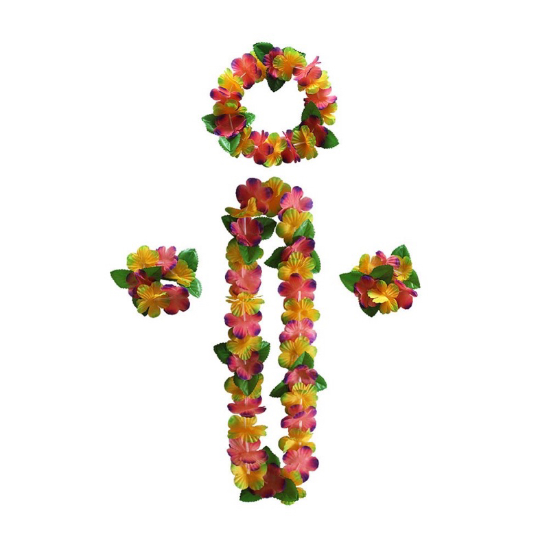 Hawaiian Leis Set Garland Flower Welcome Wreath Luau Tropical Party ...