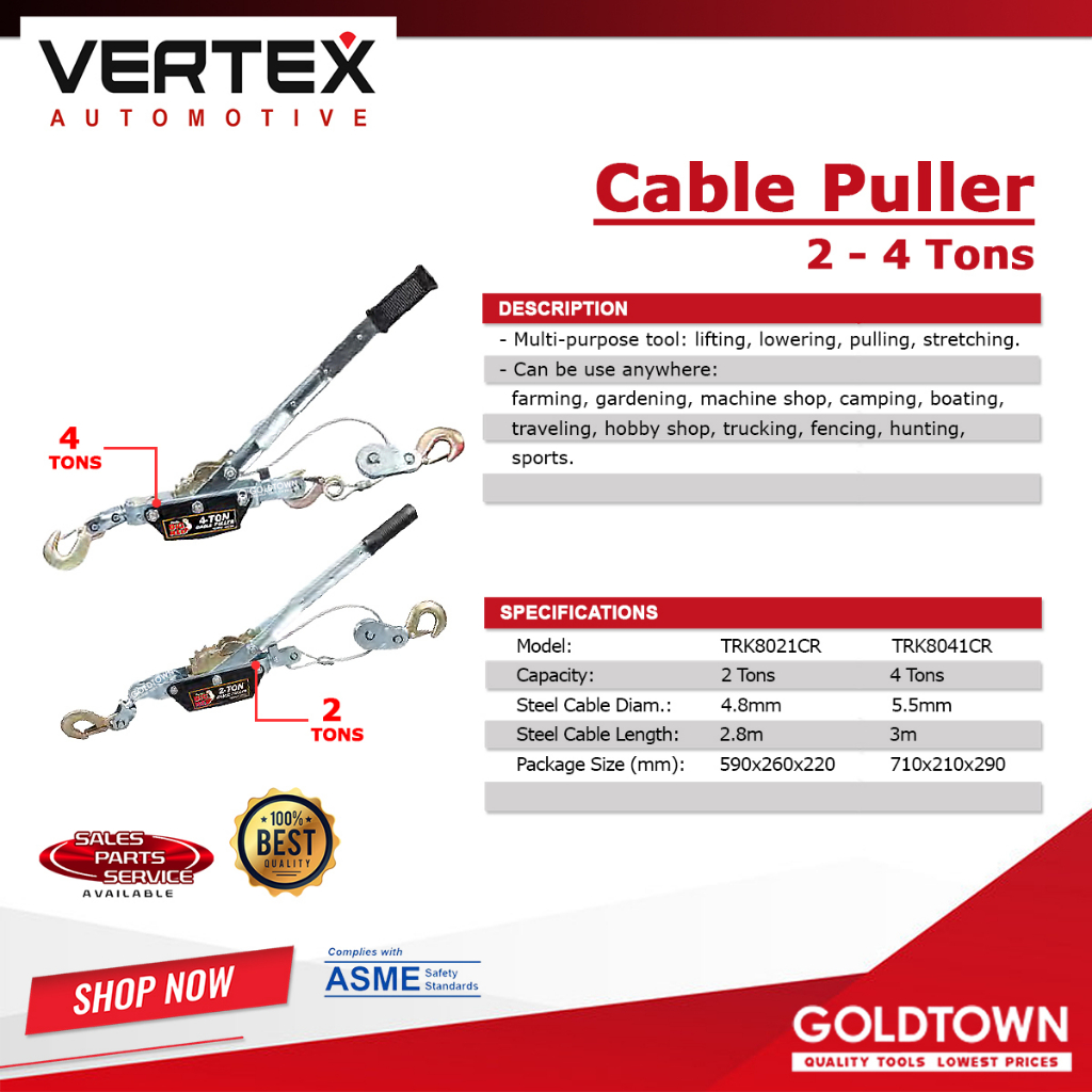 VERTEX - Cable Puller 2 Tons TRK8021CR Original Automotive Tools ...