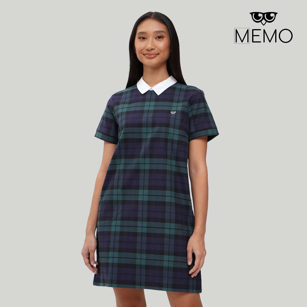 Memo Plaid Collared Dress For Women (Green) | Shopee Philippines