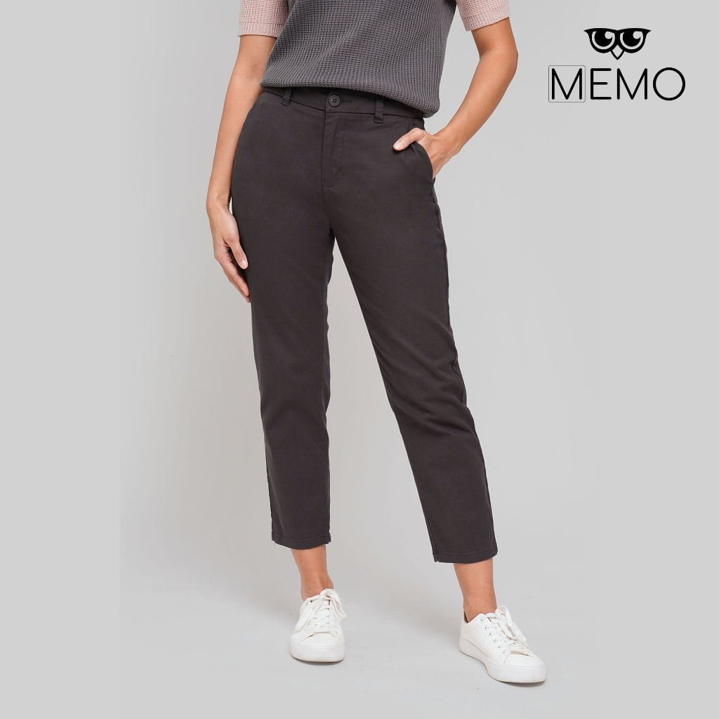 Memo Slim 4-Way Stretch Trousers For Women (Dark Gray) | Shopee Philippines