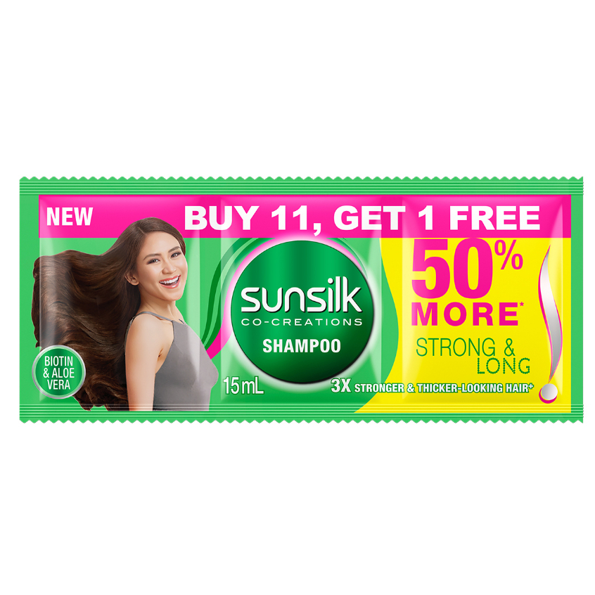Sunsilk Shampoo Strong & Long Green 15ML 11+1 | Shopee Philippines