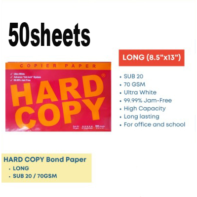 Hard Copy -70GSM / SUB 20 bond paper sold per 50 sheet (packed ...