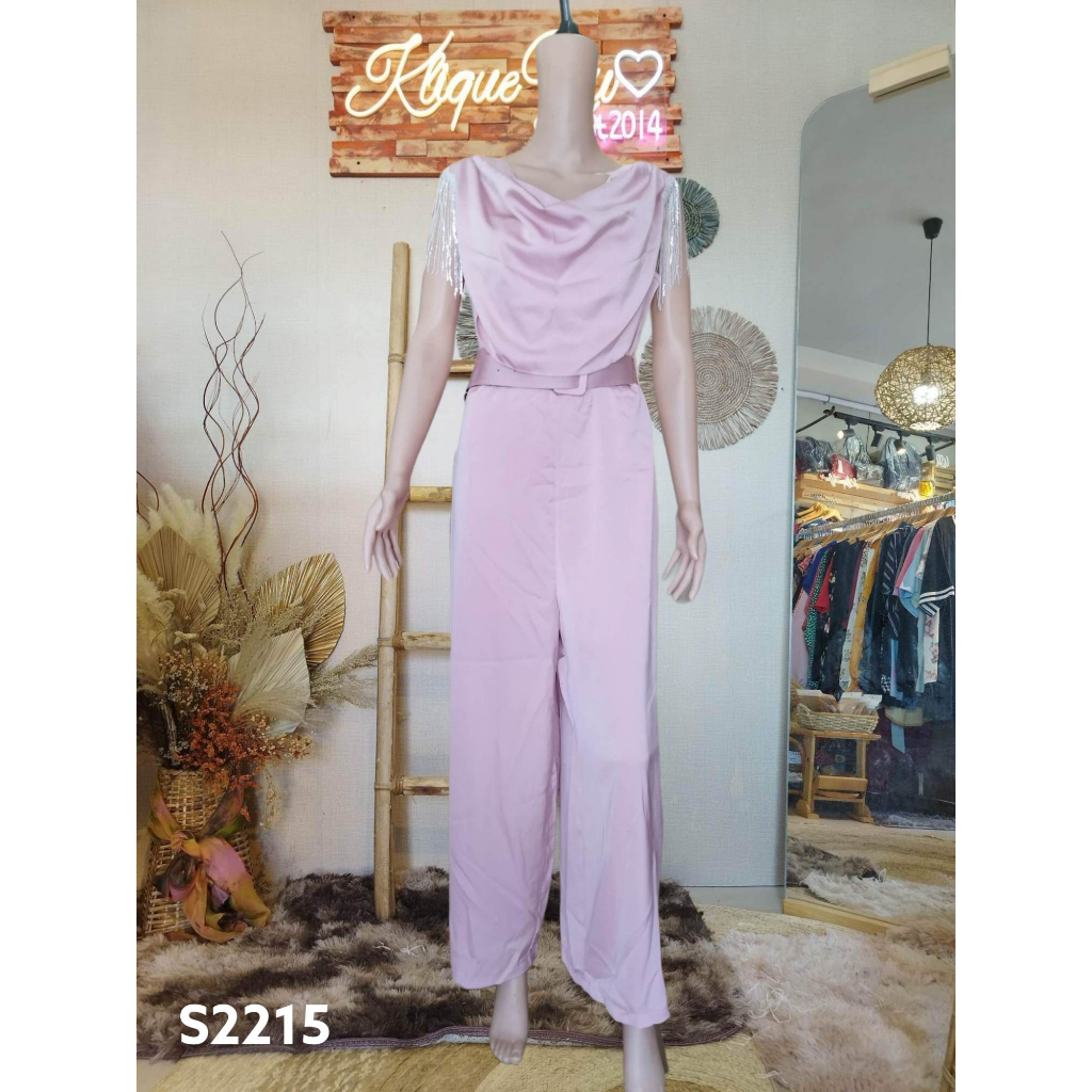 KYU S #2215 Powder Pink Drape Front Fringe Sleeves Silky Belted Formal ...