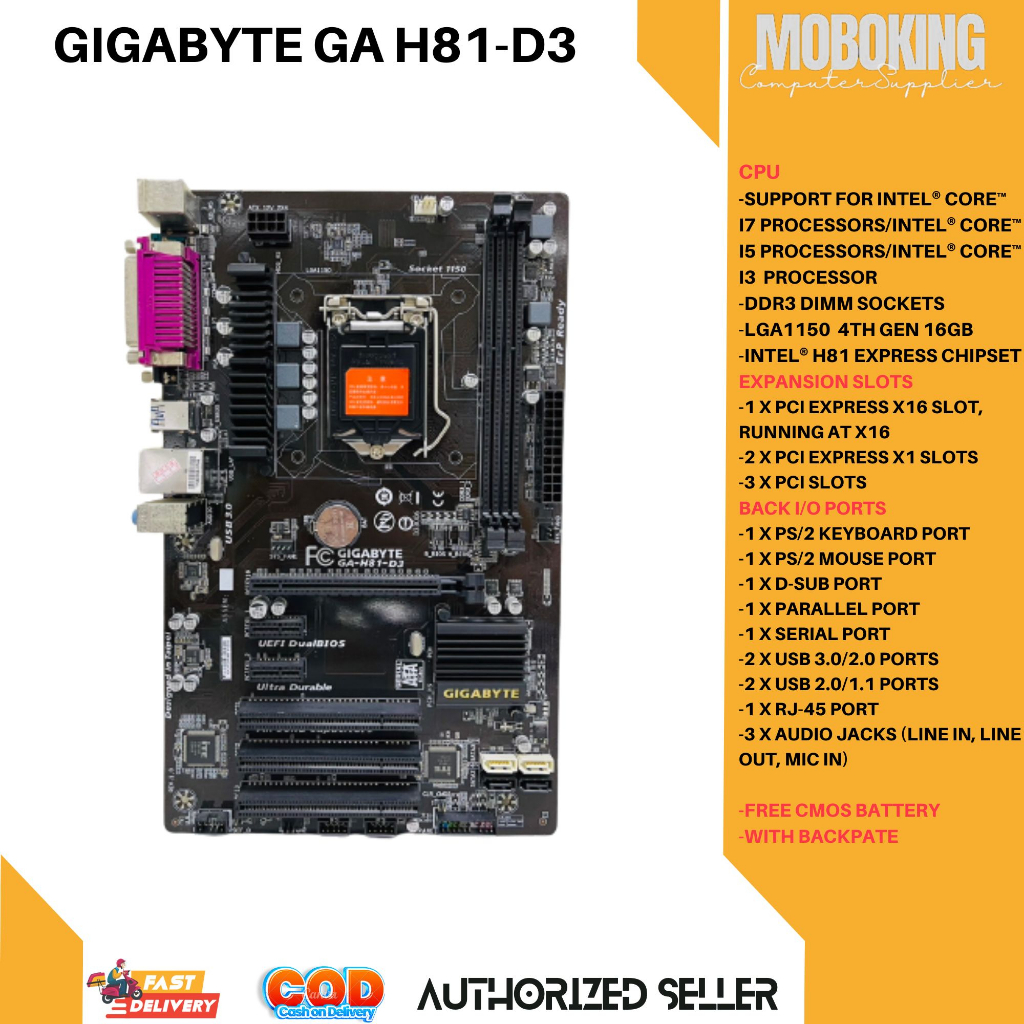 GIGABYTE GA H81-D3 Desktop 4TH GEN Motherboard H81 Socket LGA 1150 i3 ...