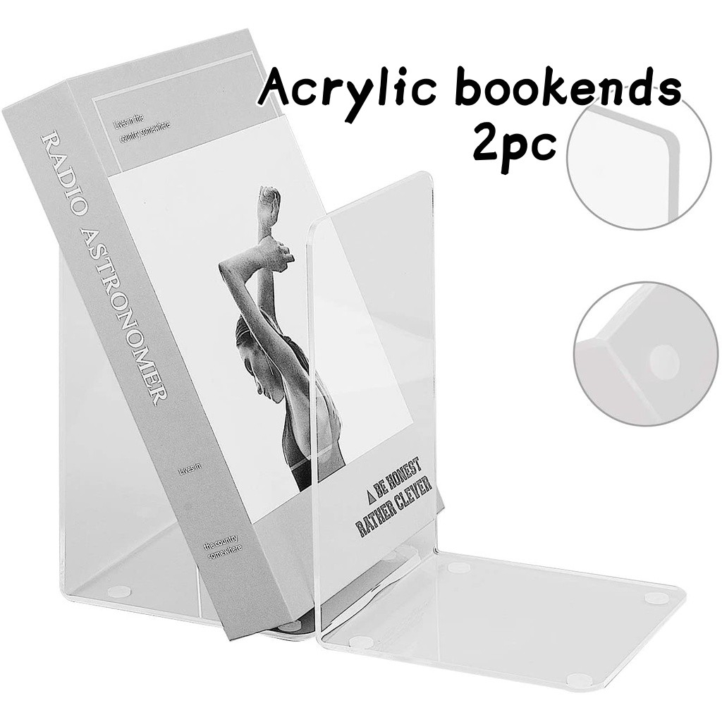 Yo-Fun 2PCS Bookends Acrylic Non-Slip Bookend L-Shaped Clear Book Stand ...