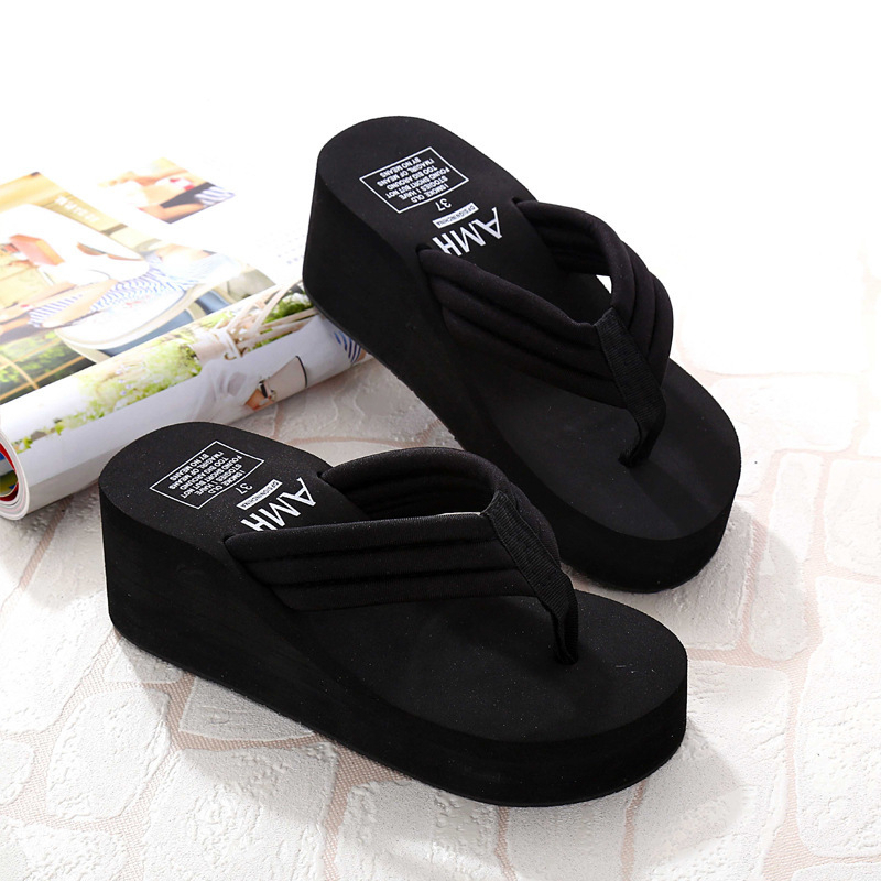 2022 New Summer New Thick Botom Flip Flops Womens Wedge Heel 6cm Fashion Non Slip Beach