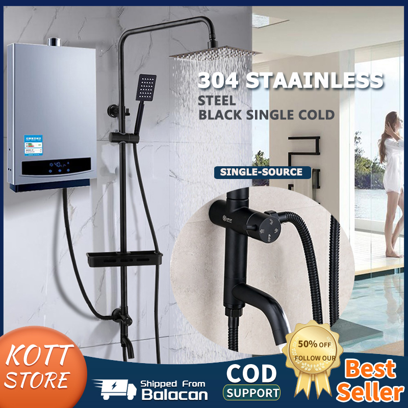 304 Stainless Steel Bathroom Black Single Cold Shower Set with Storage ...