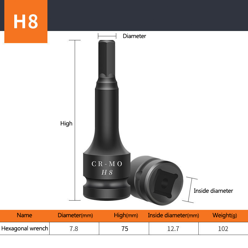1/2 inch Impact Hex Socket Bit H5-H14 Hexagon Socket Bits Adapter Drive ...