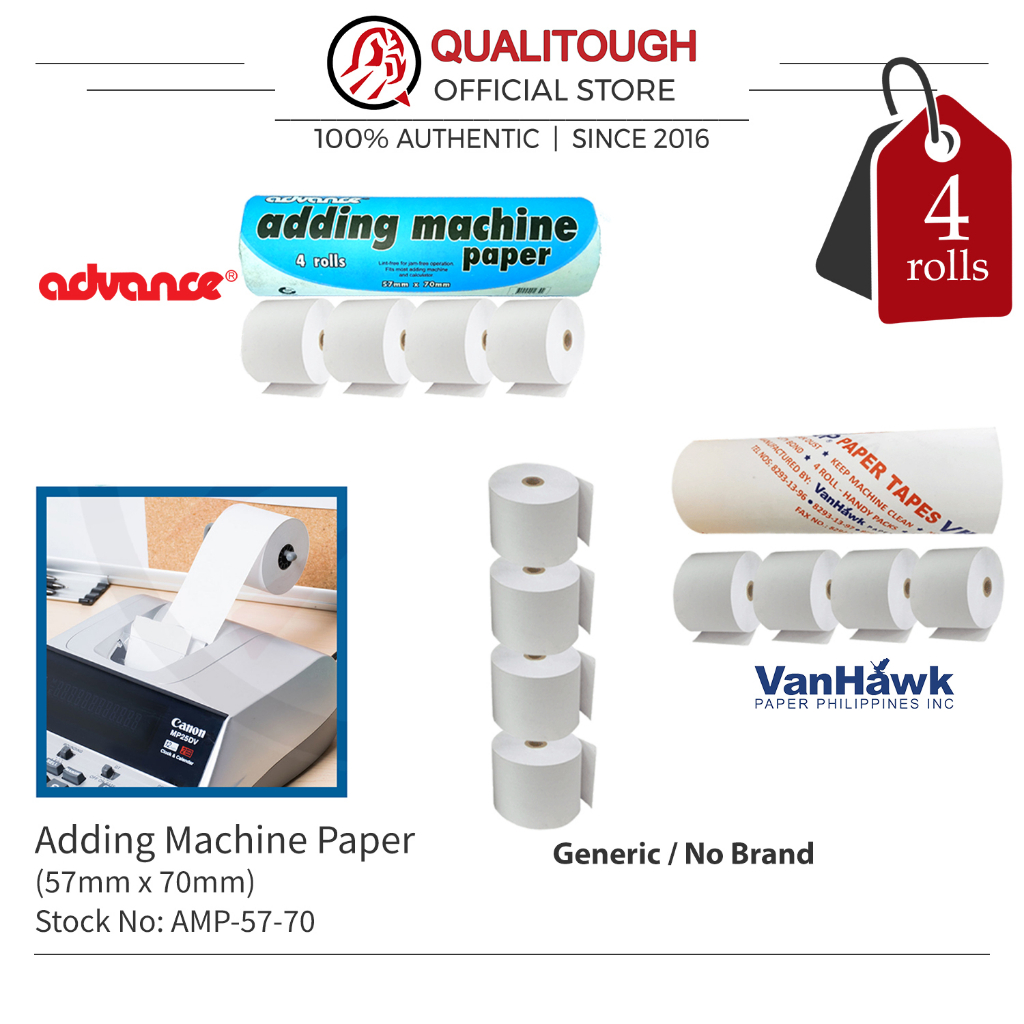 4 rolls Advance Adding Machine Paper 57mm x 70mm Vanhawk 1 roll ...