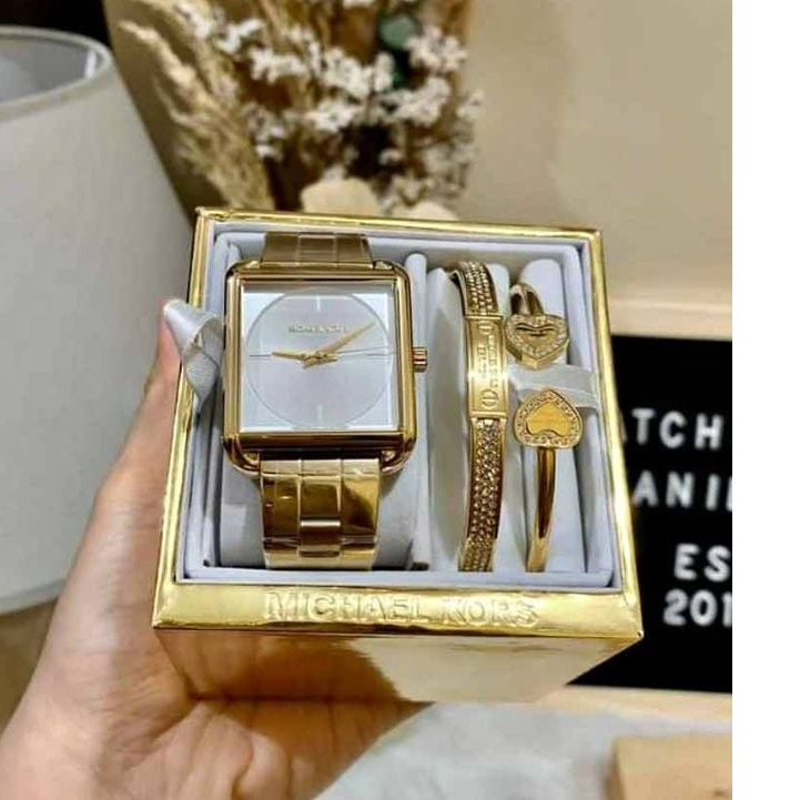 MK Set MK gold white squareface watch MK3644 | Shopee Philippines